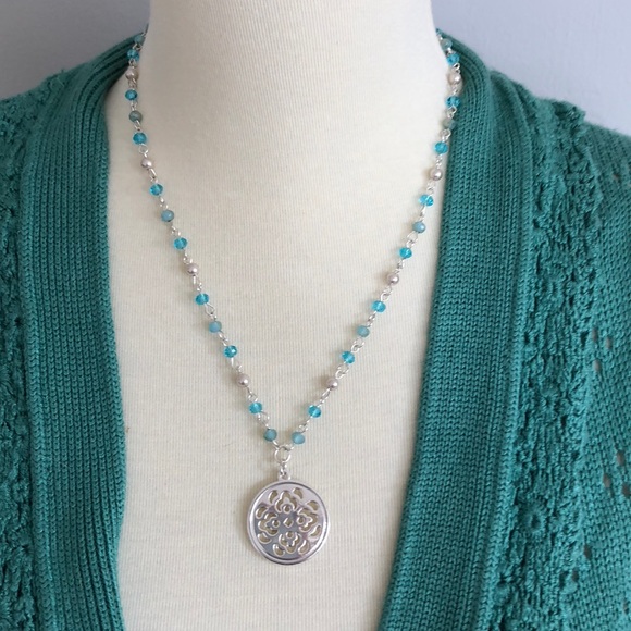 Chaps | Jewelry | Chaps Silver And Blue Crystal Beaded Pendant | Poshmark